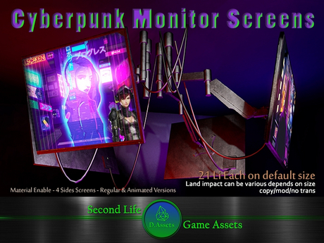 Second Life Marketplace - :D.Assets: - Cyberpunk Monitor Screens [ADD ME]