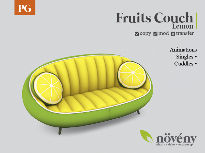 Second Life Marketplace - Noveny - Fruits Couch - Lemon (PG)