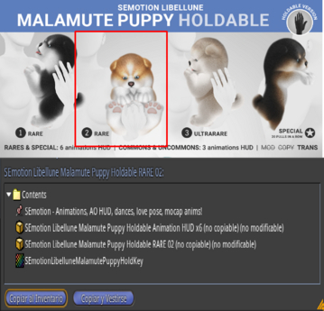 Second Life Marketplace - SEmotion Libellune Malamute Puppy Holdable ...