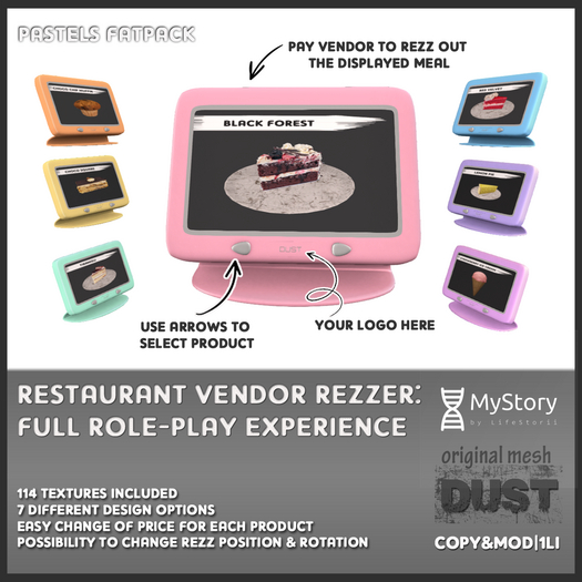 Second Life Marketplace - DUST: MyStory Restaurant Vendor REZZER - pastel