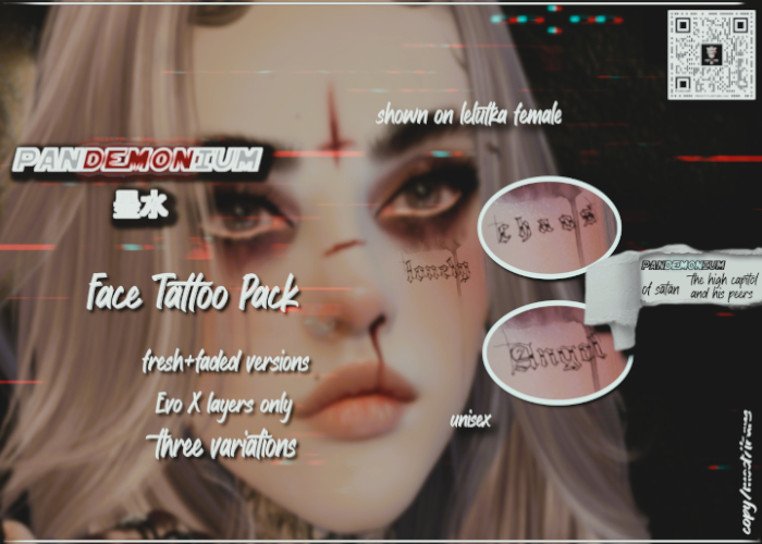Second Life Marketplace - panDEMONium ink - Face Tattoo Pack