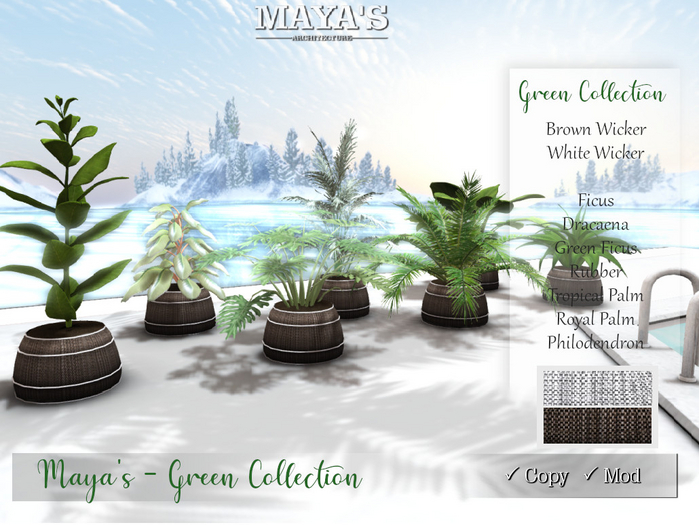 Second Life Marketplace - Green Collection | Plant in Wicker Pot | Menu ...