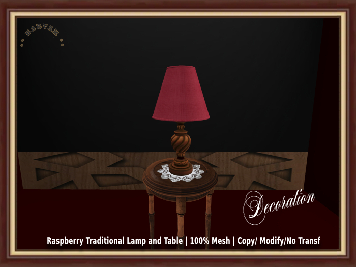 Second Life Marketplace - BARVAK - Raspberry Traditional Lamp and Table ...