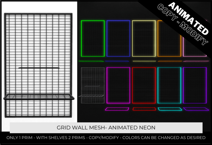 Second Life Marketplace - WALL GRID NEON 3D MESH - ANIMATED ON OFF ON ...