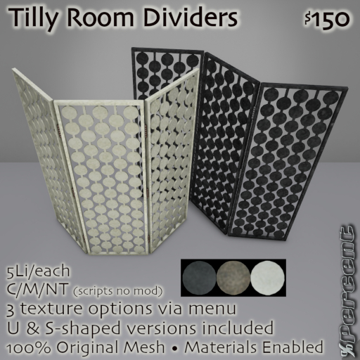 Second Life Marketplace - % Tilly Room Dividers *MESH*