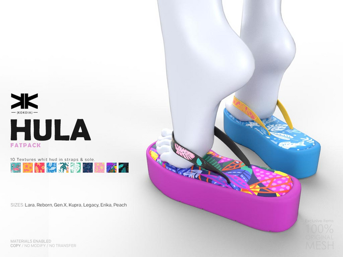 Second Life Marketplace Hula Sandals 10 Colors Kokoia