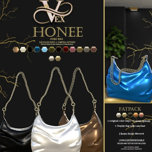 Second Life Marketplace - :.VEX:. HONEE Hobo Bag (Add/Wear to Unpack)