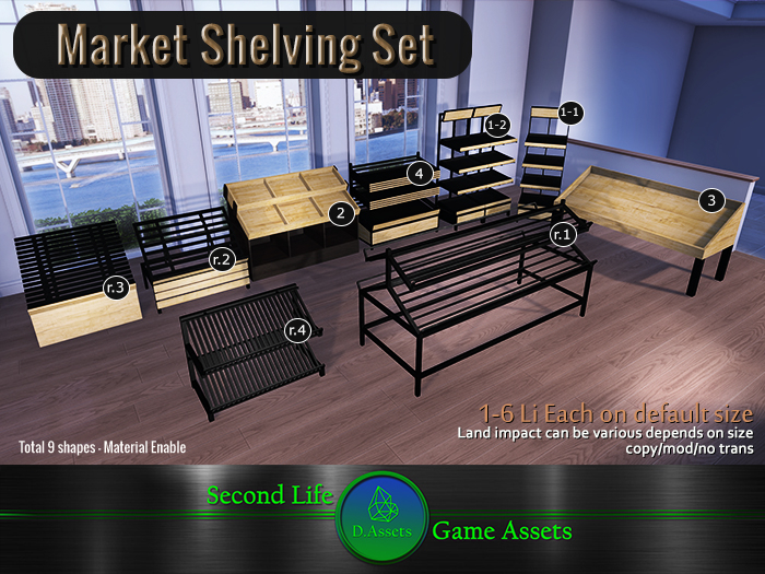 Second Life Marketplace - :D.Assets: - Market Shelving Set [ADD ME]