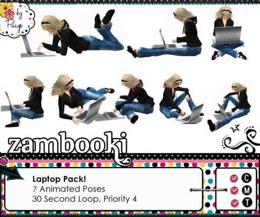 Second Life Marketplace - Zambooki 7 Laptop Animations Animated Poses ...