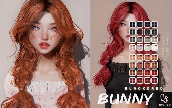 Second Life Marketplace - [monso] Bunny Hair /Black & Red