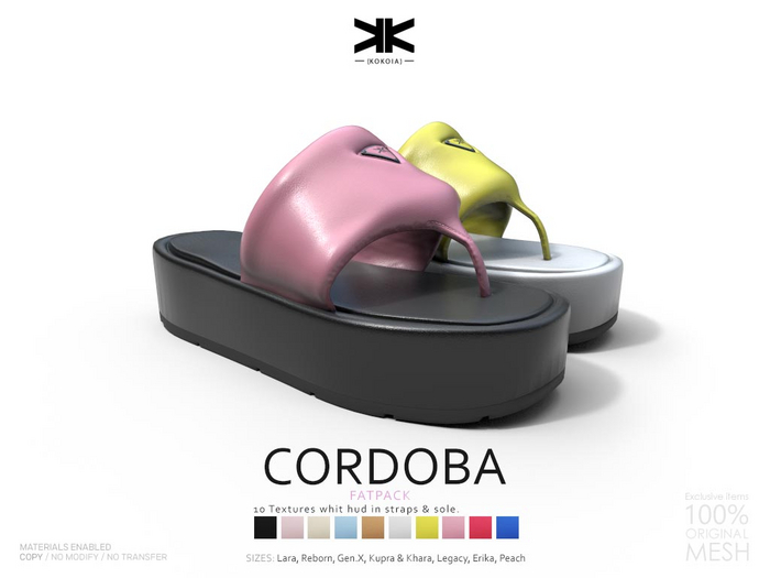 Second Life Marketplace - Cordoba :: Sandals :: 10 Colors :: {kokoia}