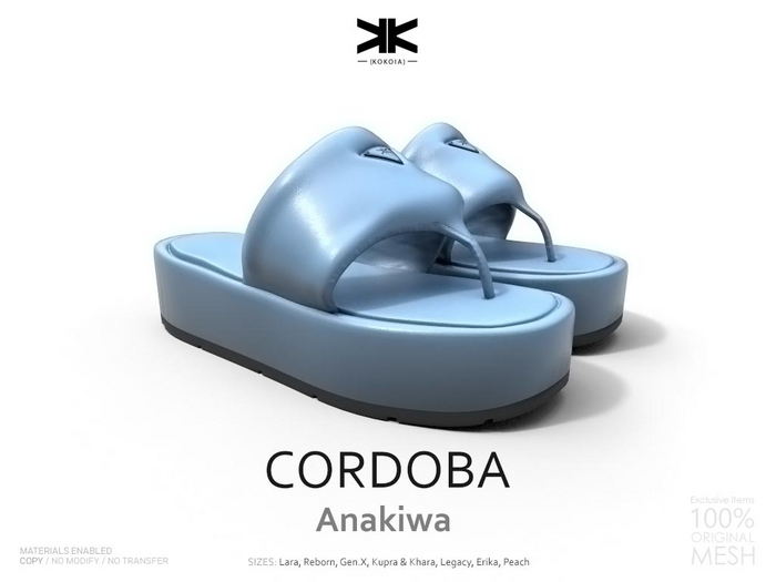 Second Life Marketplace - Cordoba :: Sandals :: Anakiwa :: {kokoia}