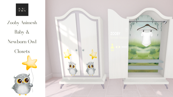 Second Life Marketplace - {KK} Zooby Animesh ~ Baby & Newborn Owl Closets
