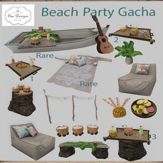 Second Life Marketplace - .:Bee designs:. Beach Party Gacha Boat Table RARE