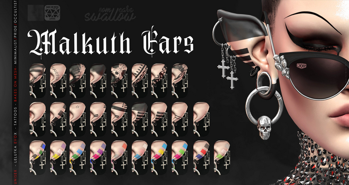 Second Life Marketplace - Miss Black - Miss Black - Malkuth Ears Tattoo