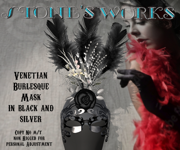 Second Life Marketplace - Venetian Burlesque Mask Blk Slv Stone's Works
