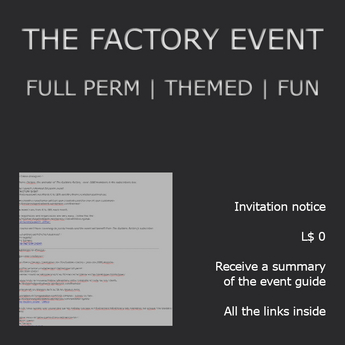 Second Life Marketplace - Factory event invitation notice