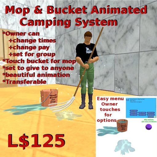 Second Life Marketplace - Mop w/bucket Camper (boxed)