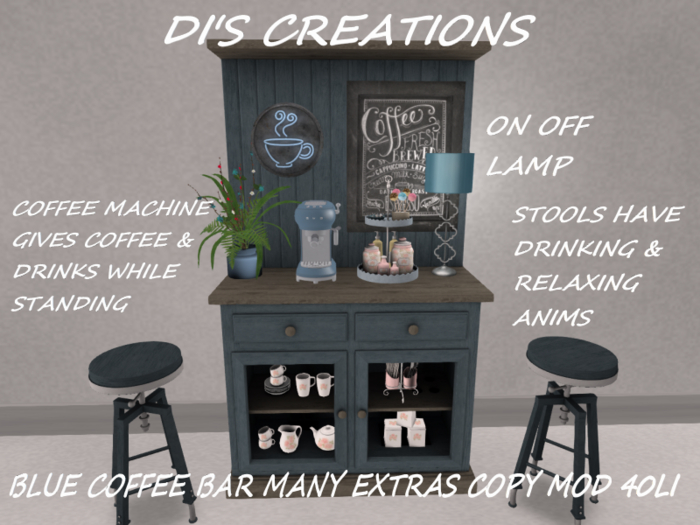 Second Life Marketplace - BLUE COFFEE BAR MANY EXTRAS