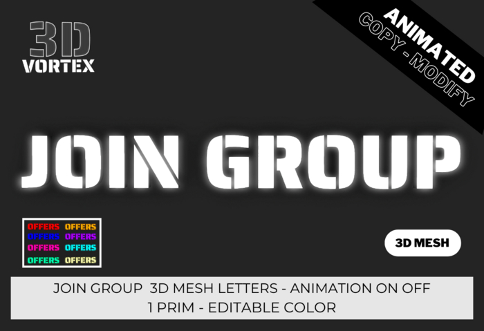Second Life Marketplace - JOIN GROUP 3D MESH - ON/OFF ANIMATION ...