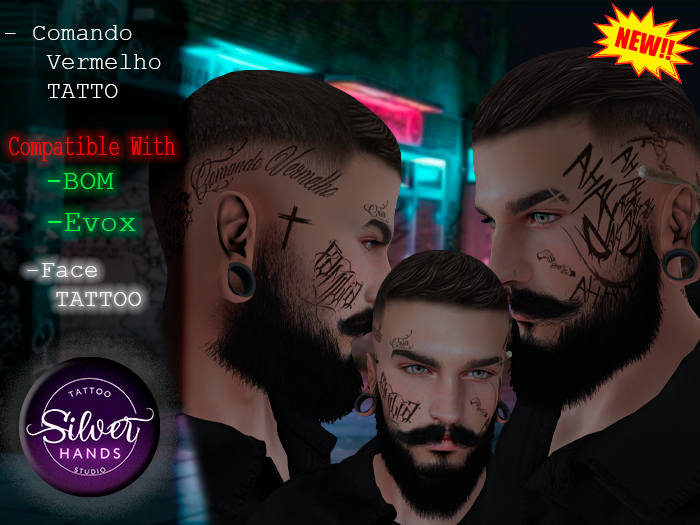Second Life Marketplace - { Silver Hand } Tattoo in Head - Comando Vermelho