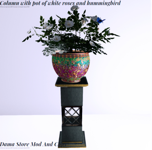 Second Life Marketplace - Column with pot of white roses and hummingbird