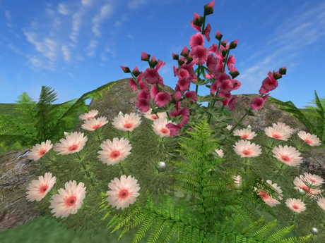 Second Life Marketplace - RW - Summer spring hollyhock fern rock garden ...