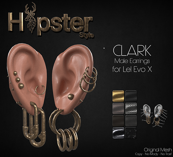 Second Life Marketplace - [Hipster Style] CLARK MALE Earrings for Lel Evo X