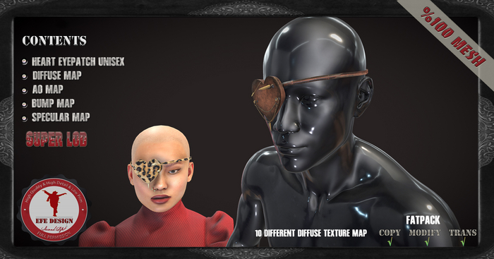 Second Life Marketplace - (Efe Design) Heart Eyepatch Unisex Fatpack ...