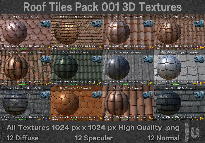 Second Life Marketplace - JU Roof Tiles Pack 001 3D Textures Full Perm