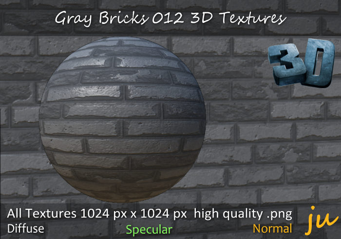 Second Life Marketplace - JU Gray Bricks 012 3D Textures Full Perm