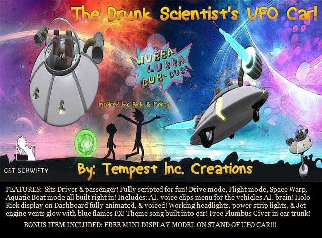 Second Life Marketplace - The Drunk Scientist's UFO Car!