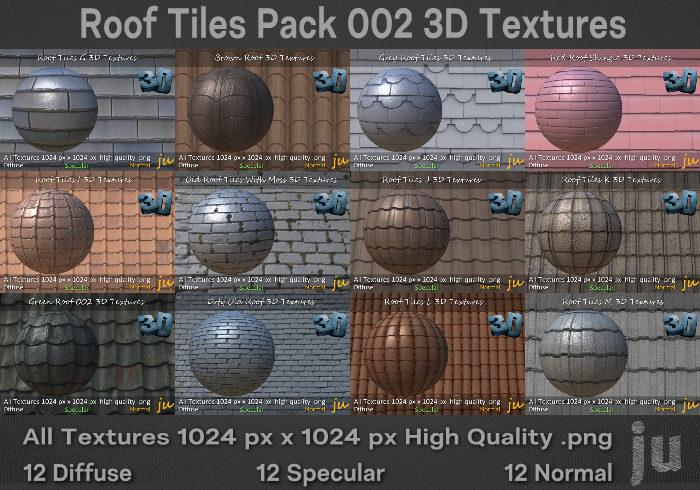 Second Life Marketplace - JU Roof Tiles Pack 002 3D Textures Full Perm