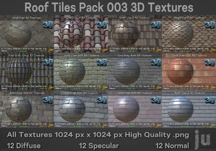 Second Life Marketplace - JU Roof Tiles Pack 003 3D Textures Full Perm