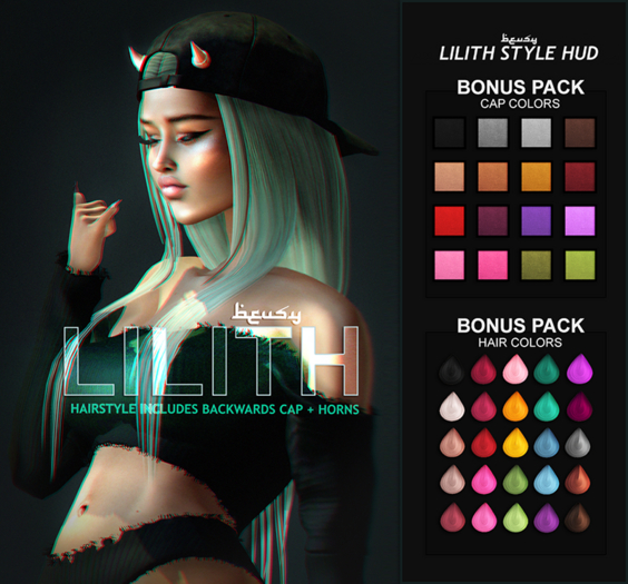 Second Life Marketplace - Beusy: Lilith Hair + Cap / FATPACK