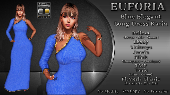 Second Life Marketplace - *EUFORIA* Blue Elegant Long Dress Katia