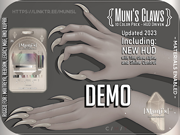 Second Life Marketplace - DEMO [Muni's] Claws (eBorn, Legacy M&F, Kupra ...