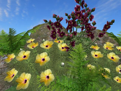 Second Life Marketplace - RW - Summer spring hollyhock fern rock garden ...