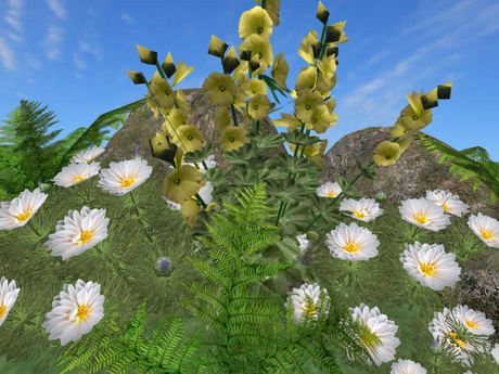 Second Life Marketplace - RW - Summer spring hollyhock fern rock garden ...