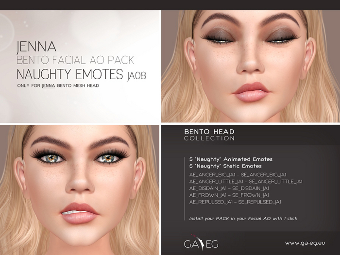 Second Life Marketplace - [GA.EG] Jenna Bento Facial AO Pack - JA08 ...
