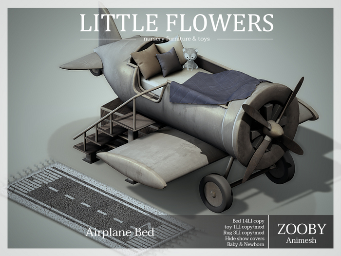 Second Life Marketplace - Airplane Bed - Zooby Animesh|Nursery Zooby