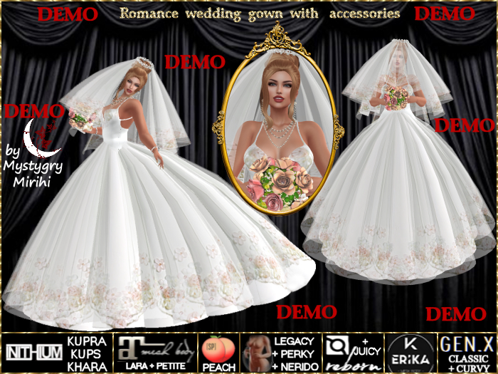 Second Life Marketplace - DEMO Romance wedding gown,veil,bouquet,shoes ...