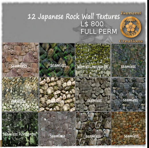 Second Life Marketplace - TC - 12 Japanese Rock Wall Textures FULL PERM