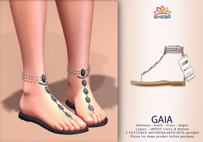 Second Life Marketplace - Gaia Stone & Beads Detailed Sandals ...