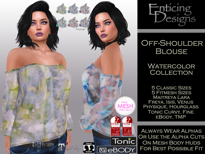 Second Life Marketplace - *ED HUD Pack Off Shoulder Blouse - Watercolor ...