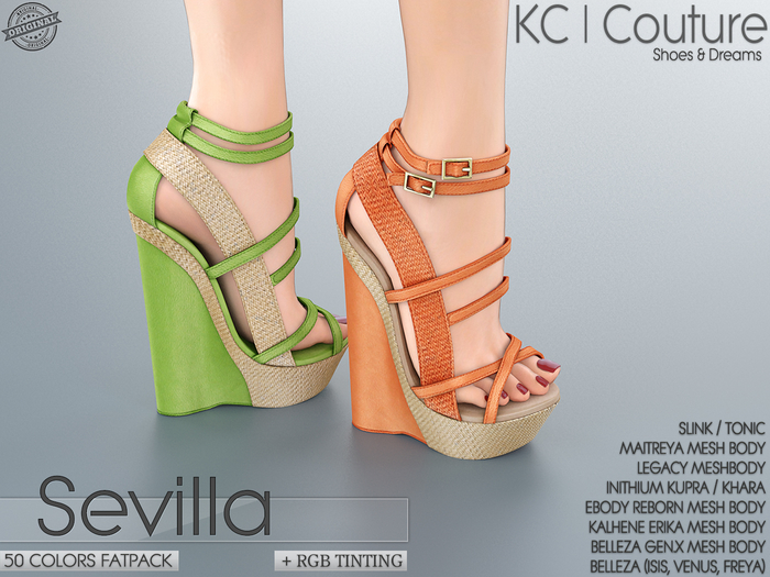 Second Life Marketplace - -KC- SEVILLA WEDGES / 50 COLORS FATPACK