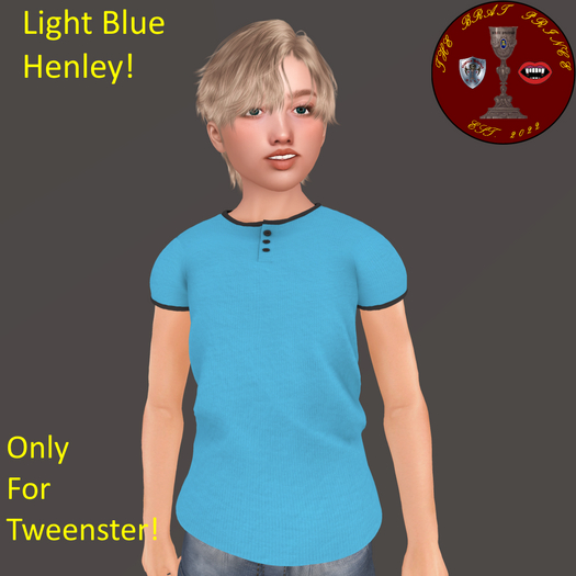 Second Life Marketplace - Brat Prince - Light Blue Henley - Tweenster