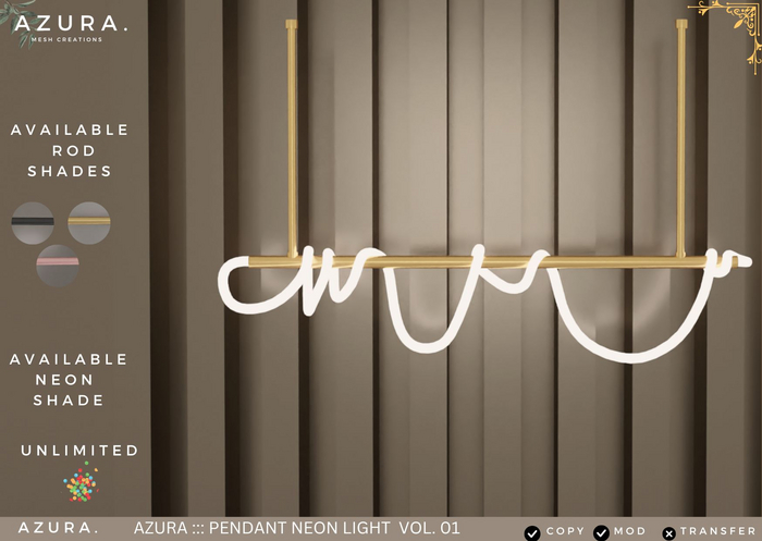 Second Life Marketplace - AZURA :: PENDANT NEON LIGHT VOL. 01 - CEILING ...