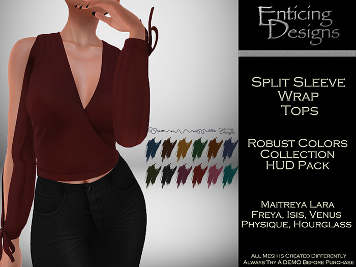 Second Life Marketplace - *ED HUD Pack Split Sleeve Wrap Top - Solids