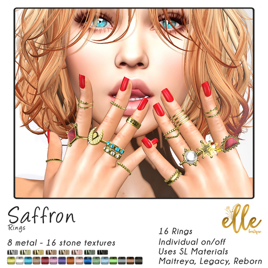 Second Life Marketplace - Elle Boutique - Saffron Rings v2 Ebody Reborn ...